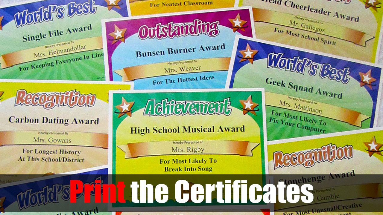 Funny Awards Silly Awards Humorous Award Certificates